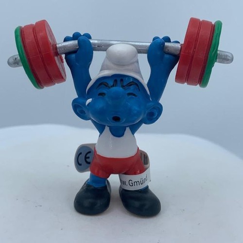 Smurfs 20737 Weightlifter Smurf Hefty Barbell Figurine Vintage PVC Toy ...