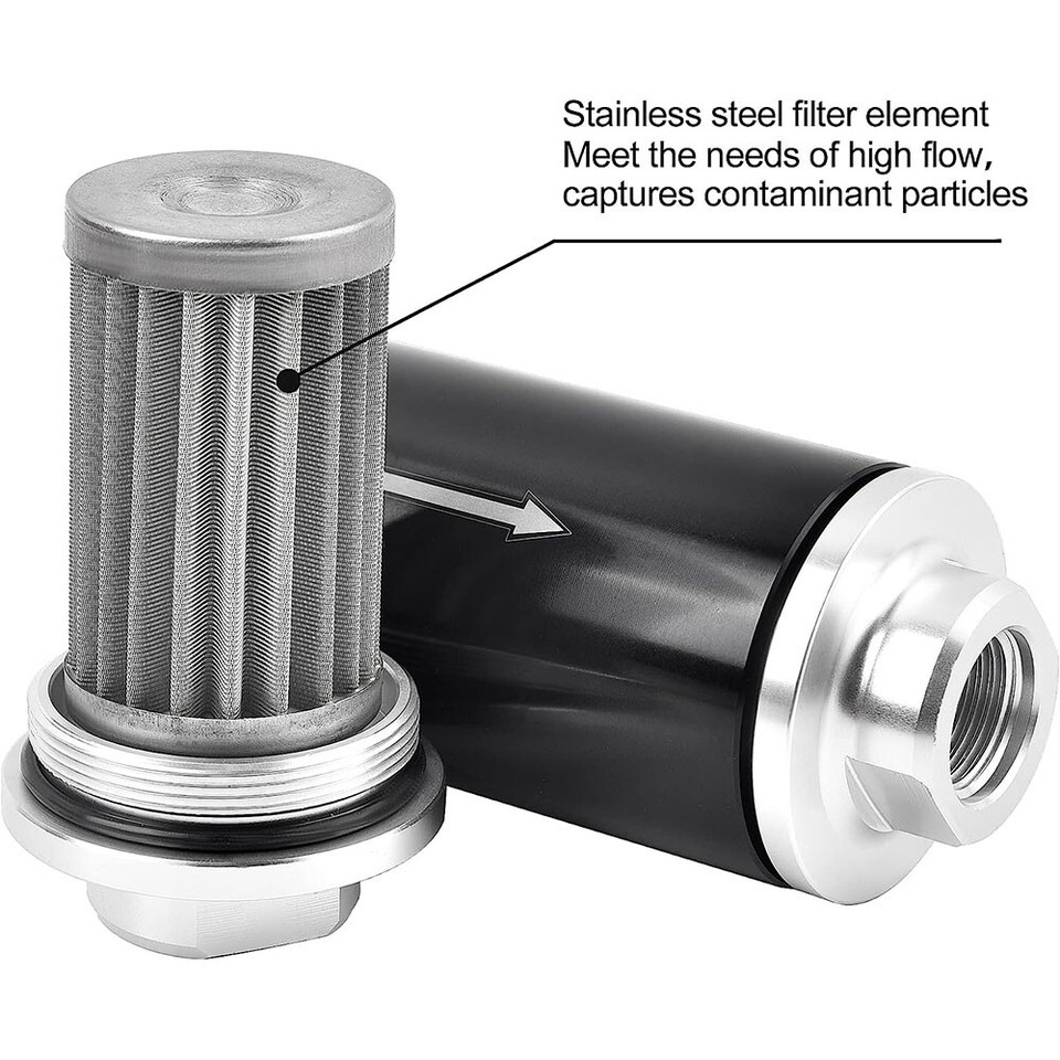 100 Micron Inline Fuel Filter with Bracket Clamp, 6AN 8AN Silver With ...