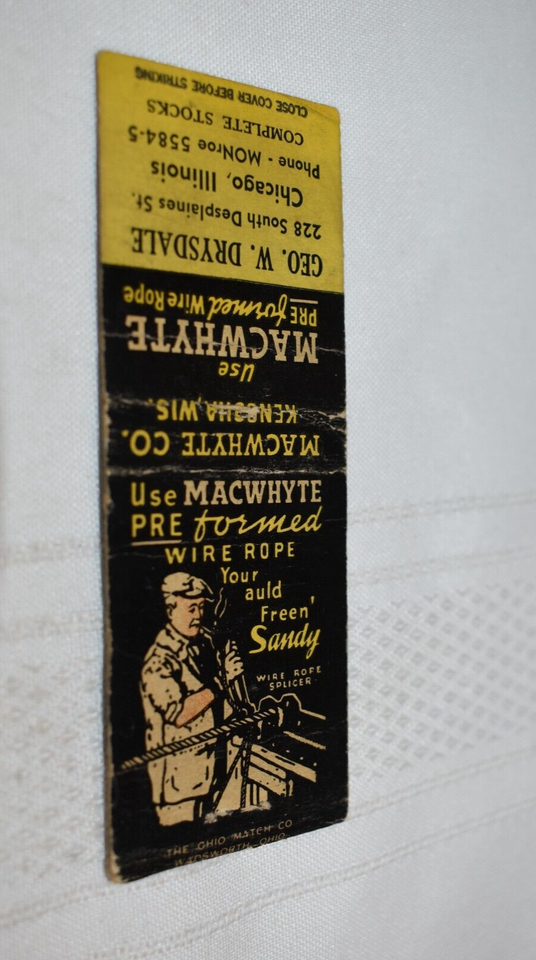 MacWhyte Co. Kenosha Wisconsin Wire Rope 20 Strike Matchbook Cover | eBay