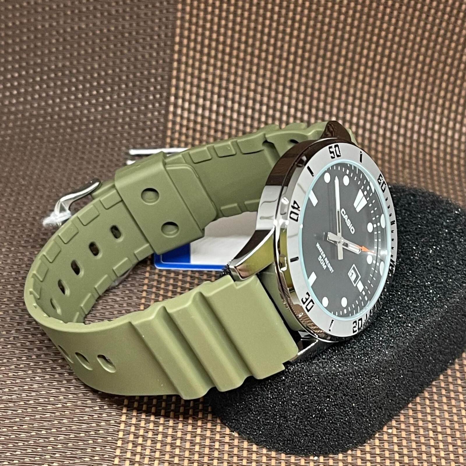 Casio MTP-VD01-3E Green Resin Black Dial Analog Quartz Sporty Men's ...