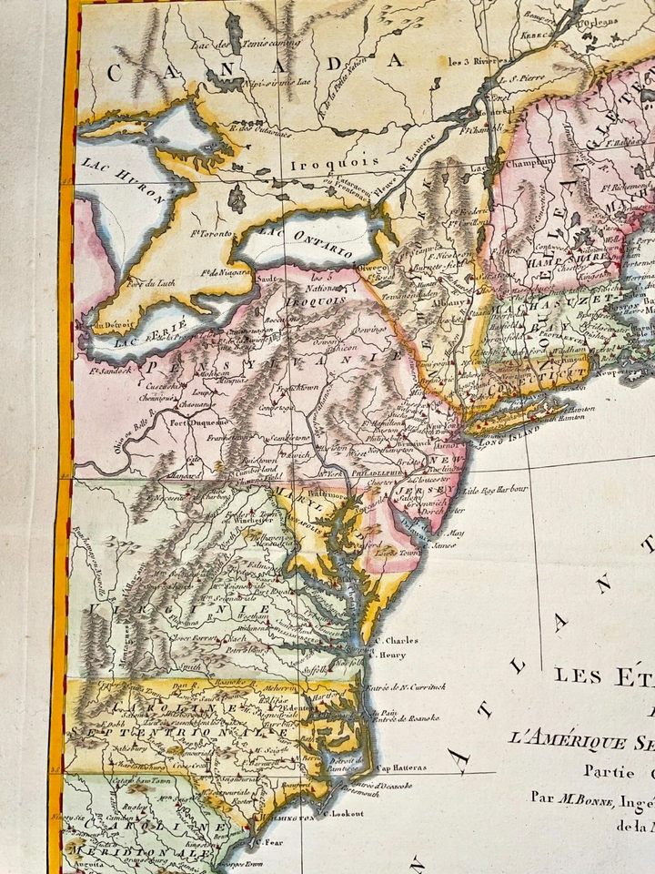 NORTHEAST UNITED STATES 1788 RIGOBERT BONNE ANTIQUE ENGRAVED MAP 18TH ...