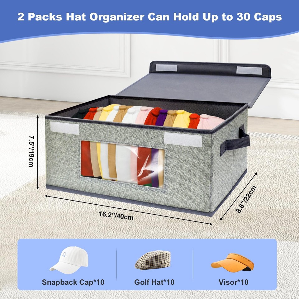Stackable Hat Organizer for Baseball Caps, 2 PCS Hat storage Box ...