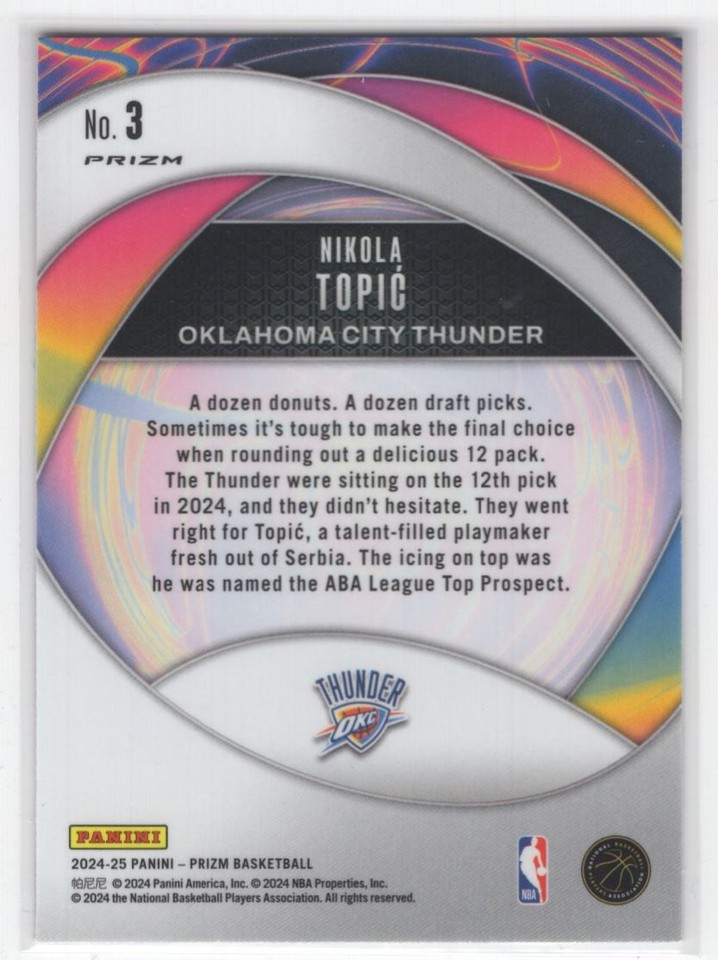 #3 2024-25 Prizm Instant Impact SILVER [ Nikola Topic RC Thunder | eBay