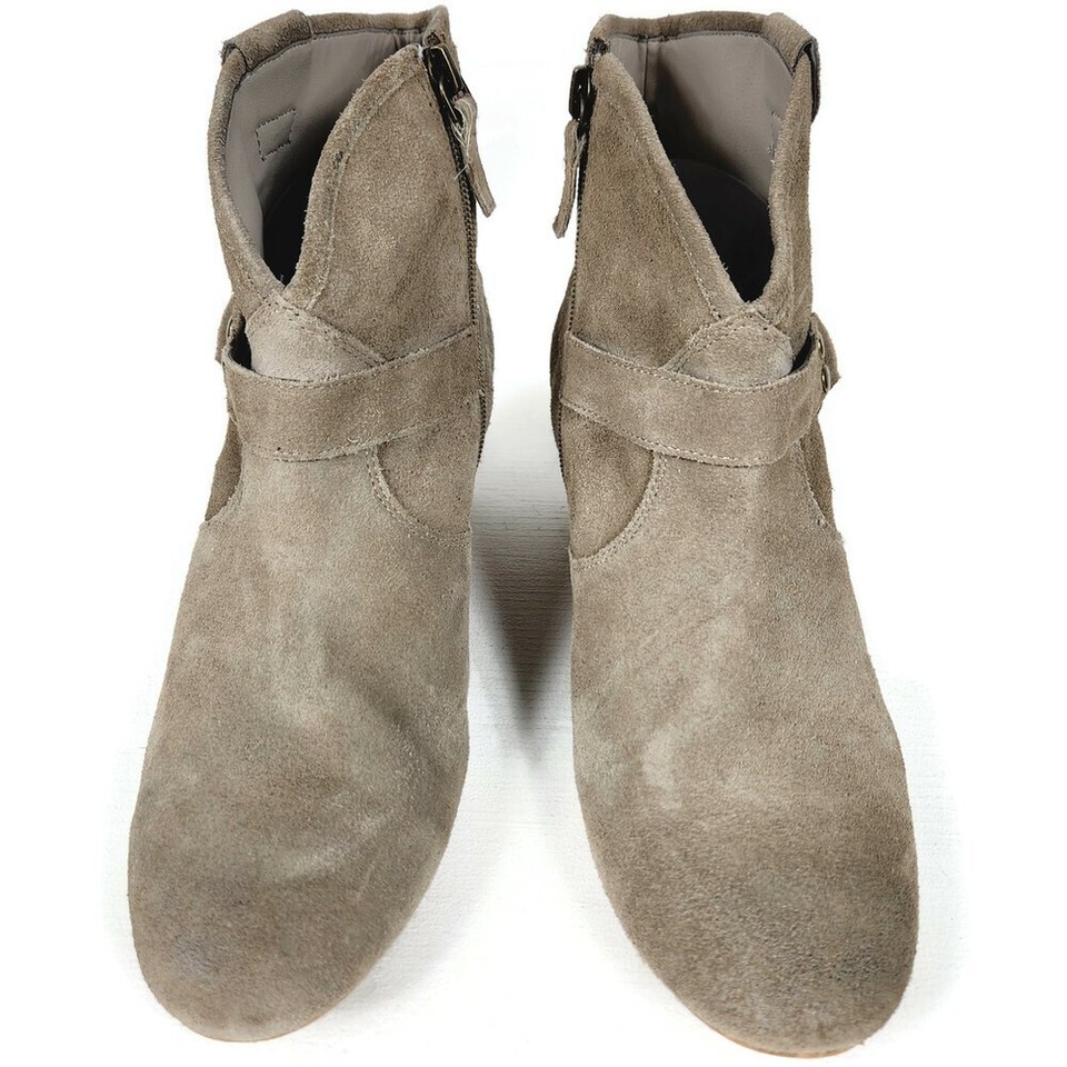 Hinge Heeled Ankle Booties Womens 8 M Beige Suede Side Zip Studded | eBay