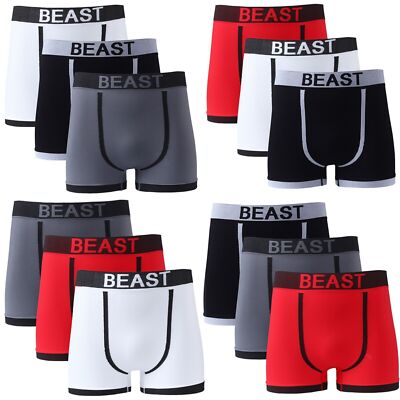 12 6 3 PAIRS MENS BOXER BEAST PLAIN SEAMLESS UNDERWEAR BOXERS SHORTS S ...