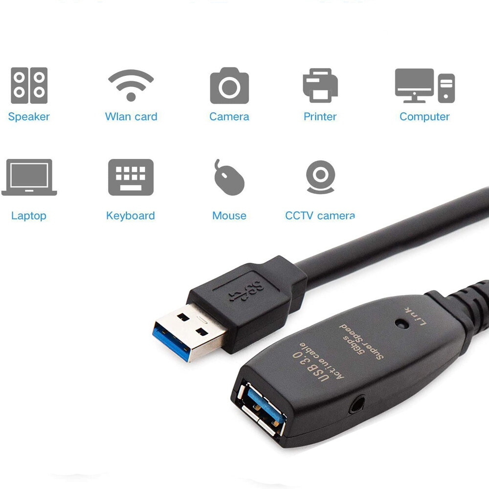 Active USB 3.0 Extension Extender Cable Male to Female Signal Booster ...