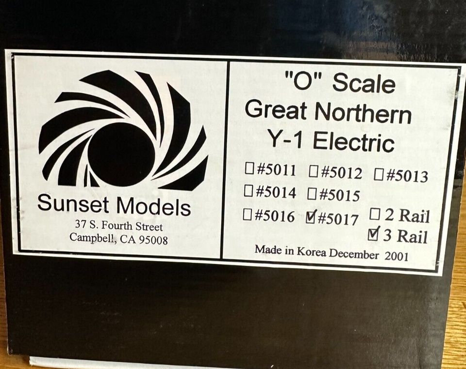 SUNSET MODELS GREAT NORTHERN Y-1 ELECTRIC # 5017 3 RAIL O SCALE NEW | eBay