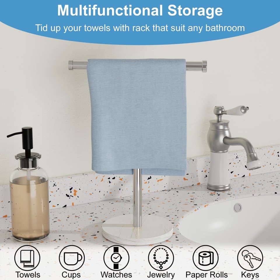 Hand Towel Holder, T-Shape Freestanding Towel Stand with Heavy Marble ...