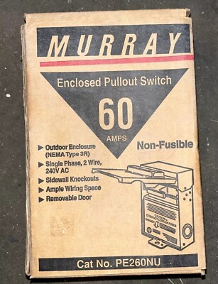 Murray AC Enclosed Pullout Switch 60 Amp Non-Fusible Metal Enclosure ...