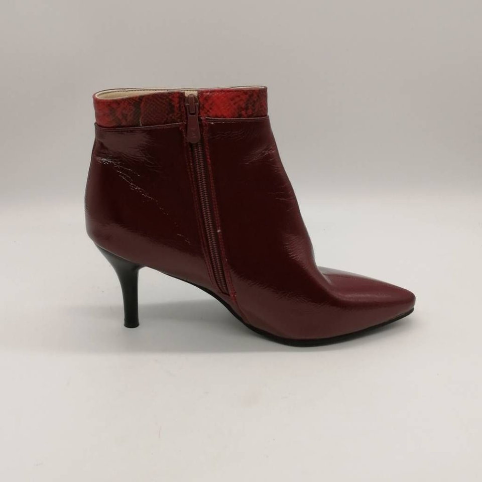 Jingpin Womens Ankle Boots Red Patent Slim Heel Zip Snakeskin Trim EU ...