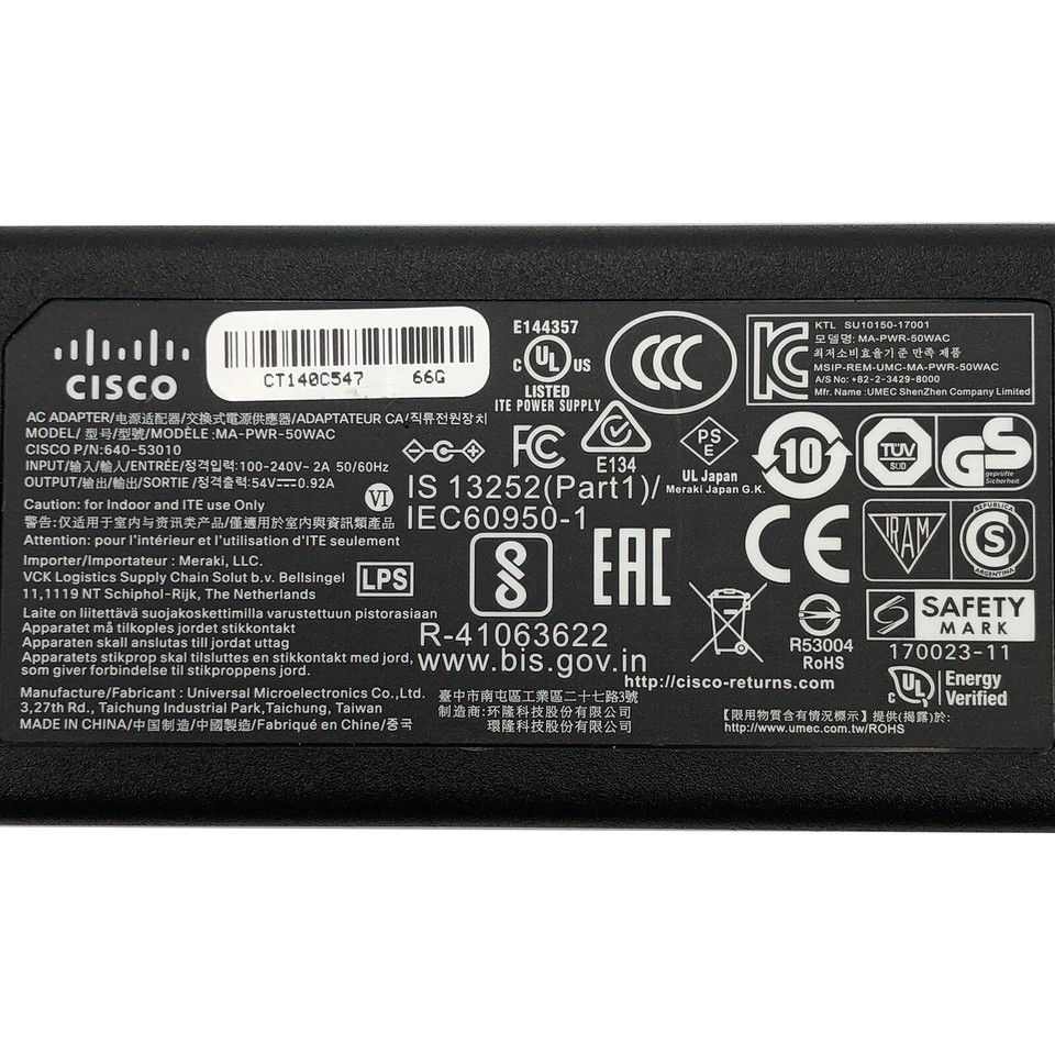 NEW Genuine Cisco MA-PWR-50WAC AC Adapter 54V 0.92A Power Supply 50Watt ...