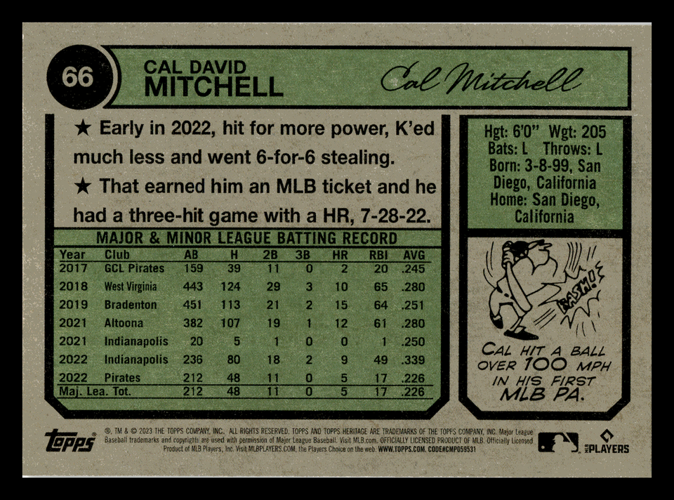 Cal Mitchell 2023 Topps Heritage RC Rookie #66 Centered Mint | eBay