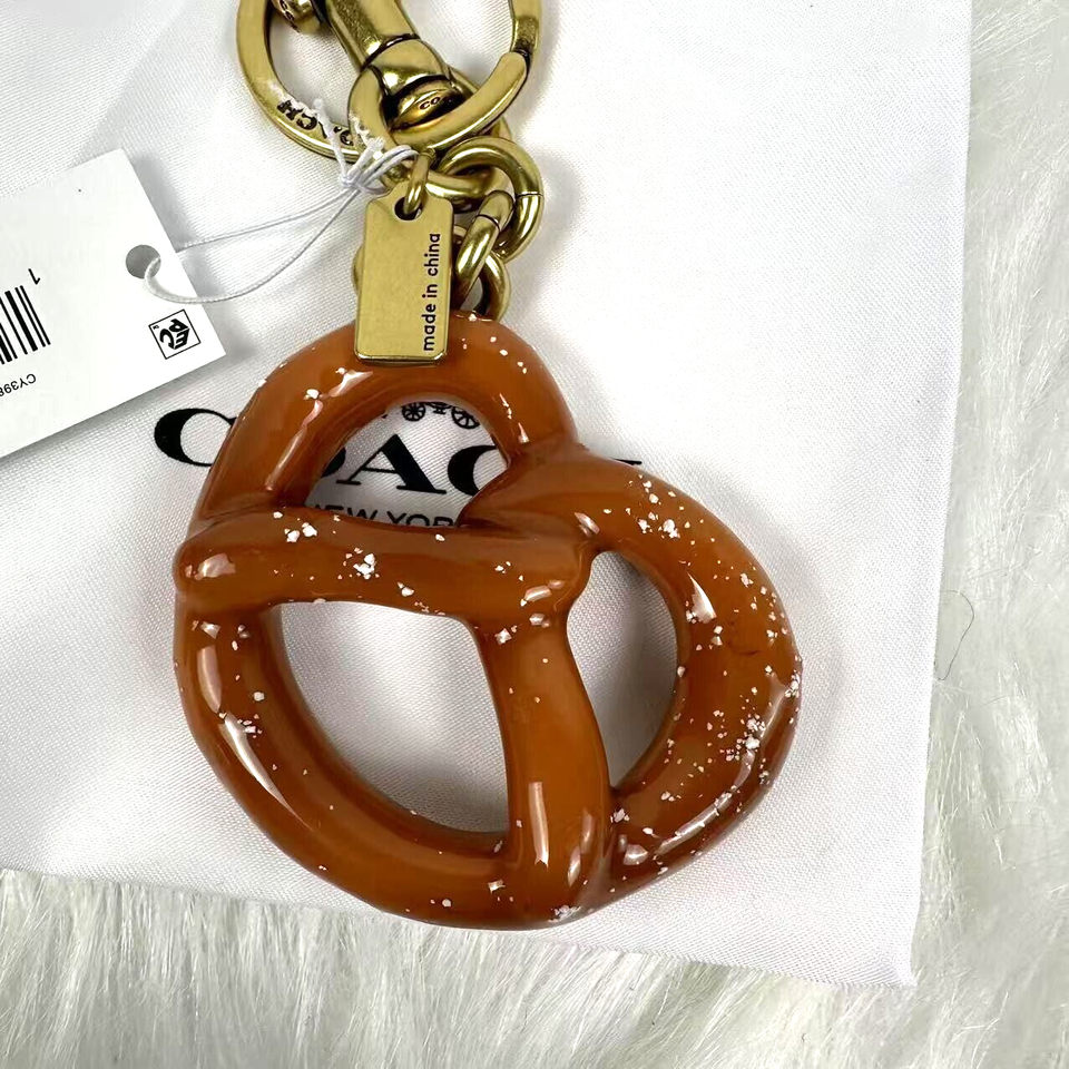 Coach Small Pretzel Bag Charm Keychain In Brass Brown CY398 NWT | eBay