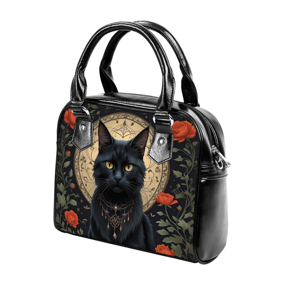 Mystical Black Cat Handbag Removable Shoulder Strap, Gothic Cat PU ...