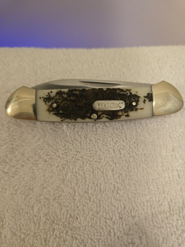 Buck Canoe 2 Blade Pocket Knife Amber Jig Bone 389. Good condition. See ...