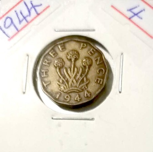 1944 ENGLAND THREE PENCE COIN KING EDWARD V11 CIRCULATED COIN CODE 4-Z ...