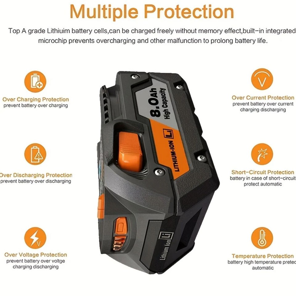 2PACK for Ridgid R840085 8.0Ah Battery Lithium Battery Rigid 18V ...