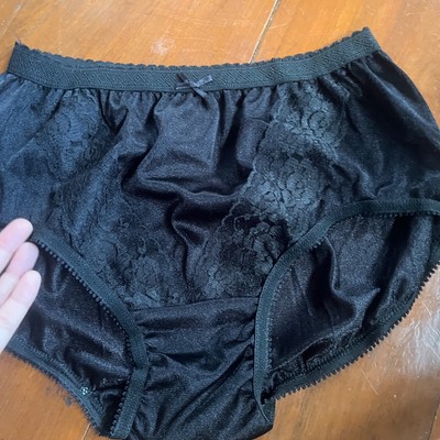 Black Panties Nylon Classic Brief Size 7/L Slippery Double Gusset Trim ...