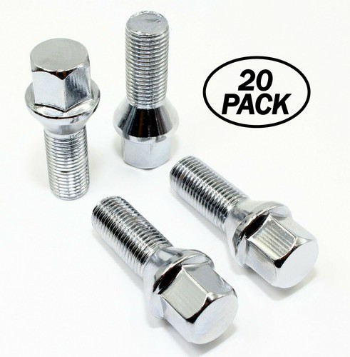 20 14x1.5 Chrome Cone Seat Lug Bolts 28mm Shank For Audi Aftermarket ...