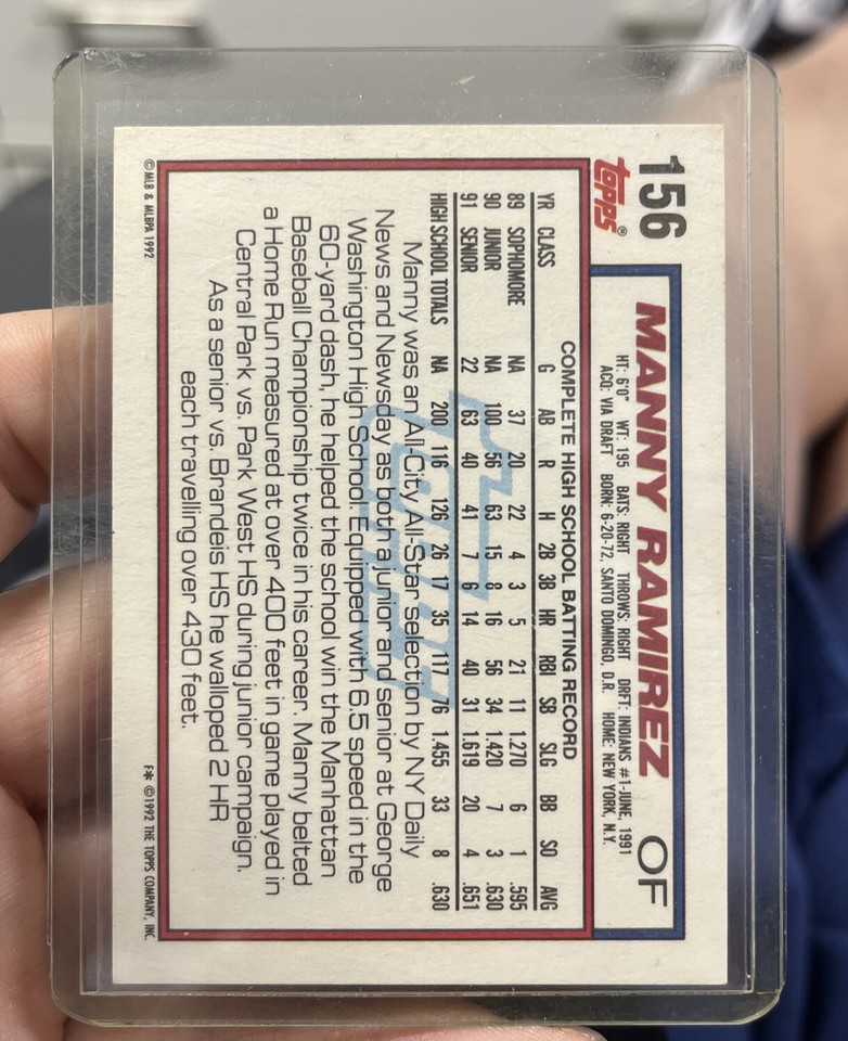 1992 Topps MLB Baseball Card Manny Ramirez Rookie Card Draft Pick #156 ...
