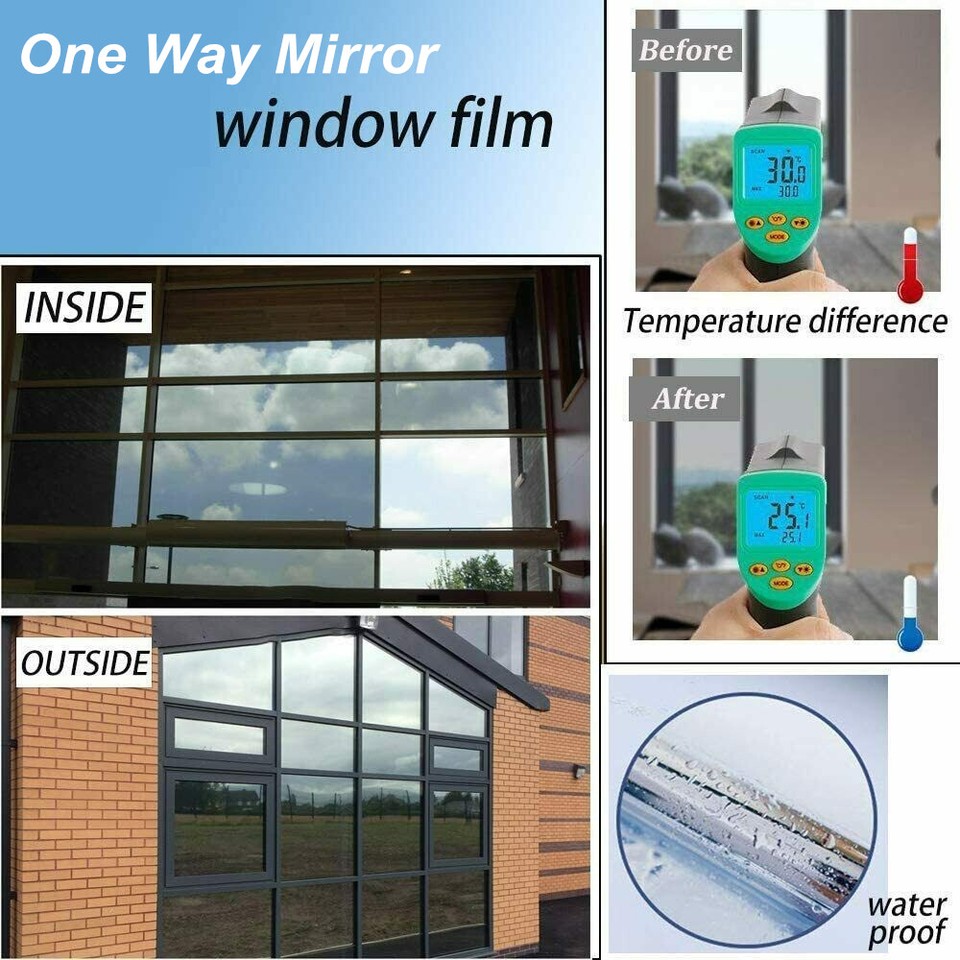 Window Tint One Way Mirror Film Privacy Home Commercial Solar UV Heat ...