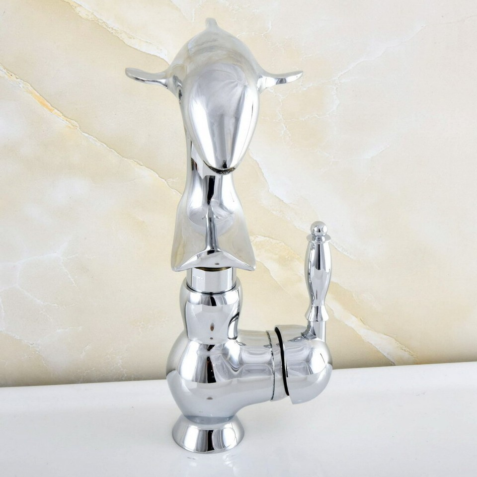 Polished Chrome Dolphin Shape Bathroom Kitchen Sink Faucet Mixer Tap ...