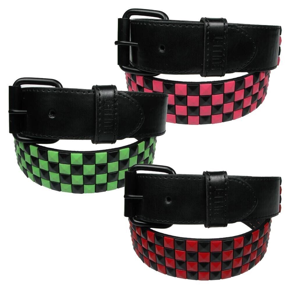 4 Row Pyramid Checkered Belt Mens Womens Studded Belts with Removable ...
