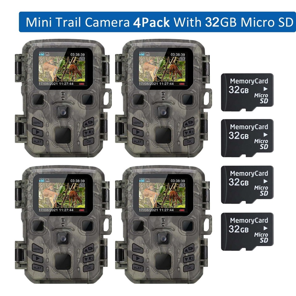 1/4 Pack Mini Trail Camera 24MP 1080P Game Hunting Motion Activated ...