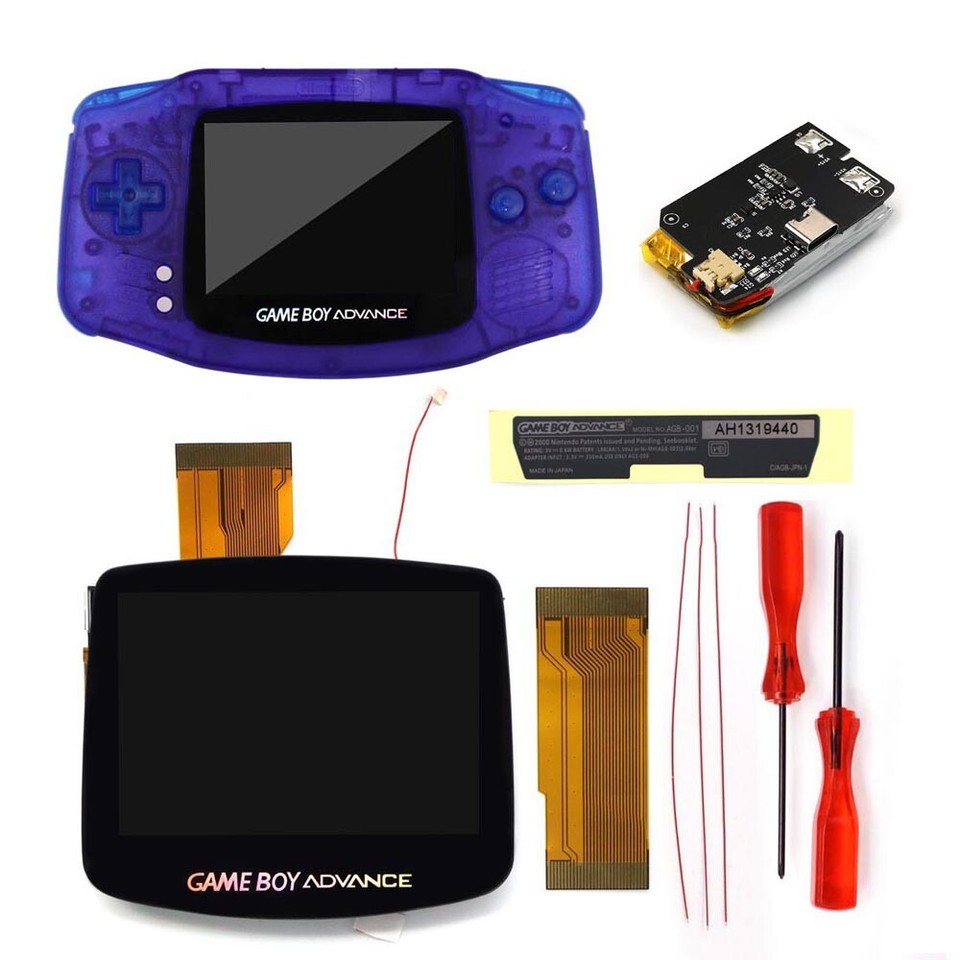 Gameboy Advance IPS V5 Laminated 1800mAh Screen Battery Mod No Solder ...