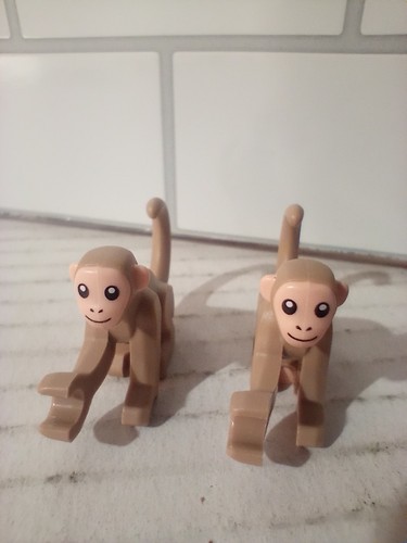 Lego Dark Tan Monkey Lot Of 2 Molded Light Nougat Face & Ears | eBay