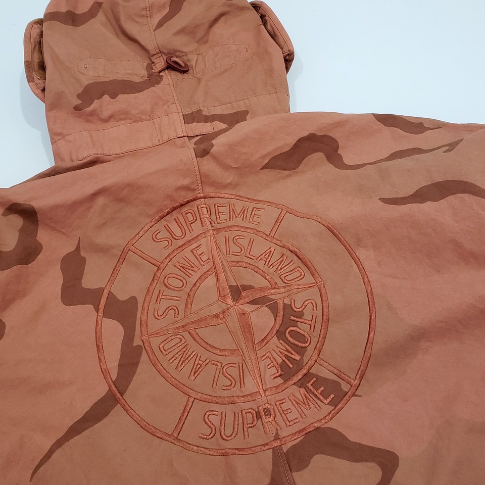 STONE ISLAND SUPREME Riot Mask Camo Jacket Hood Cotton 2C OVD Sand ...