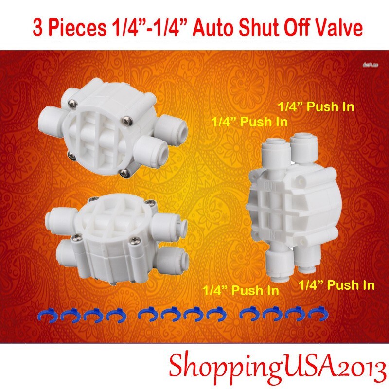 3 Pc Auto Shut Off Valve 1/4"-1/4" Quick Connect Push In Water Filter ...