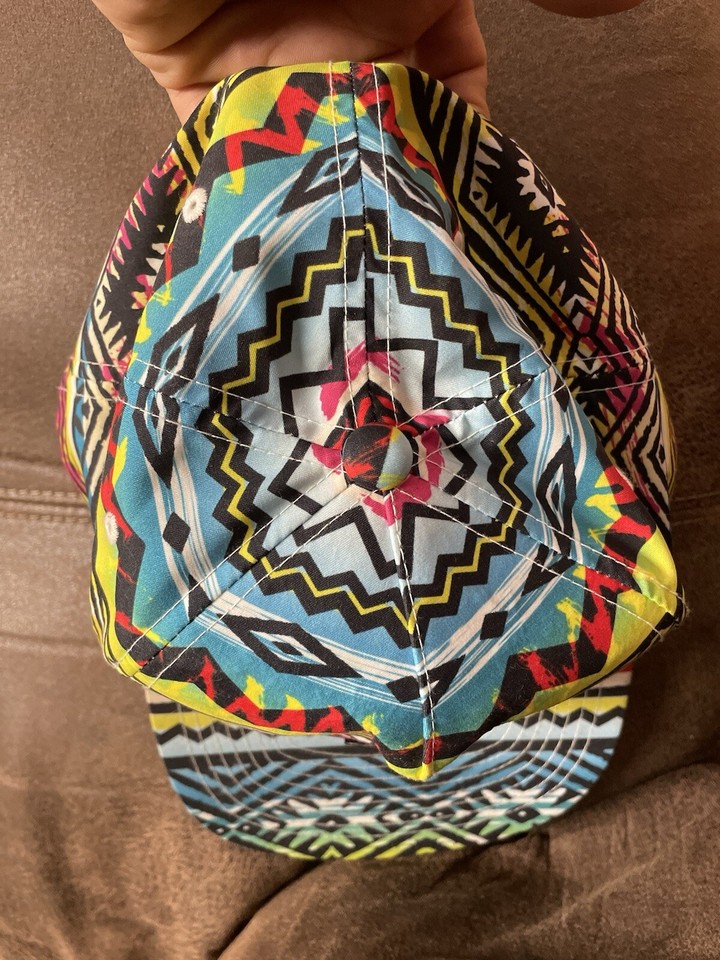 Y2K Stussy Capz Snap Back Nylon Hat Flat Bill Loud Aztec Neon Beach ...