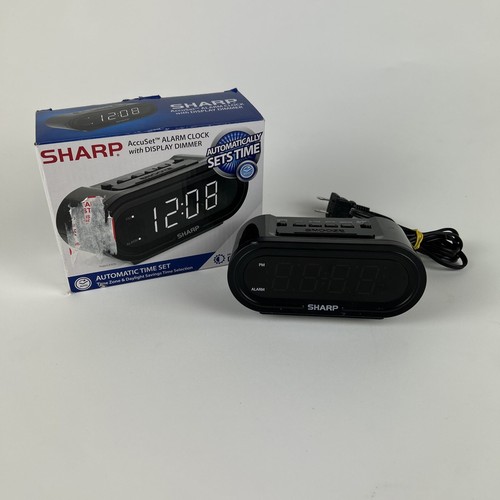 Sharp Digital Alarm Clock AccuSet Automatic Set, .9in White LED Display ...