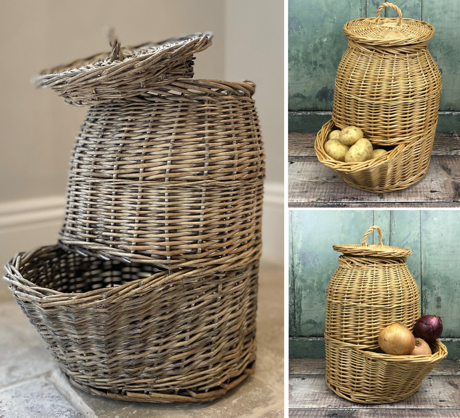 Potato Vegetable Onion Veg Fruit Storage Wicker Willow Baskets Hoppers ...