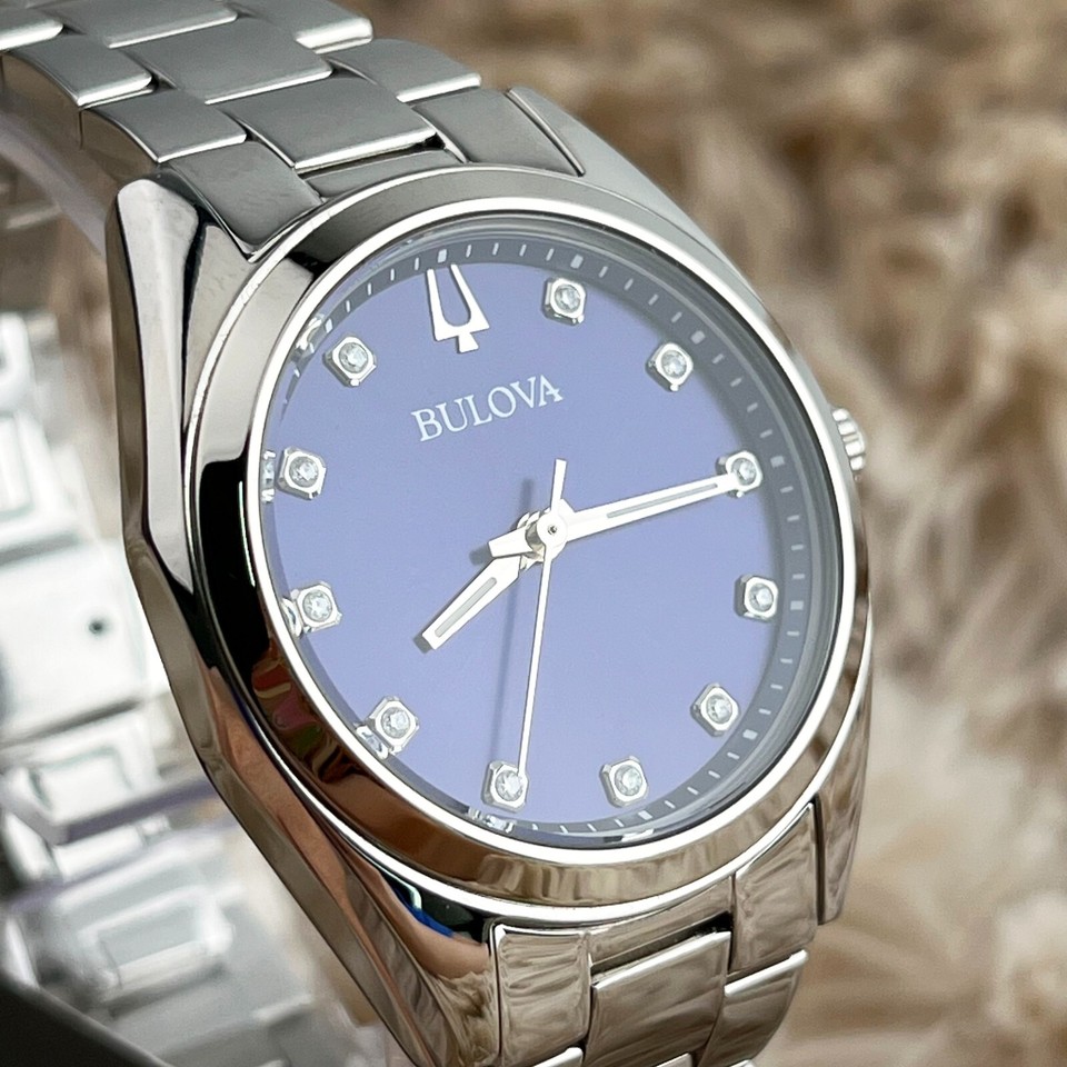 Bulova Surveyor Diamond Blue Dial Stainless Steel Strap Women's Watch ...