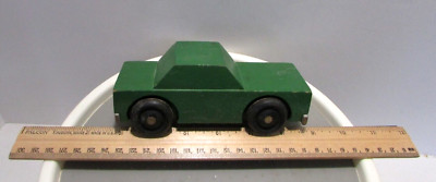 Vintage Handmade All Wood Block Car Green Sedan | eBay