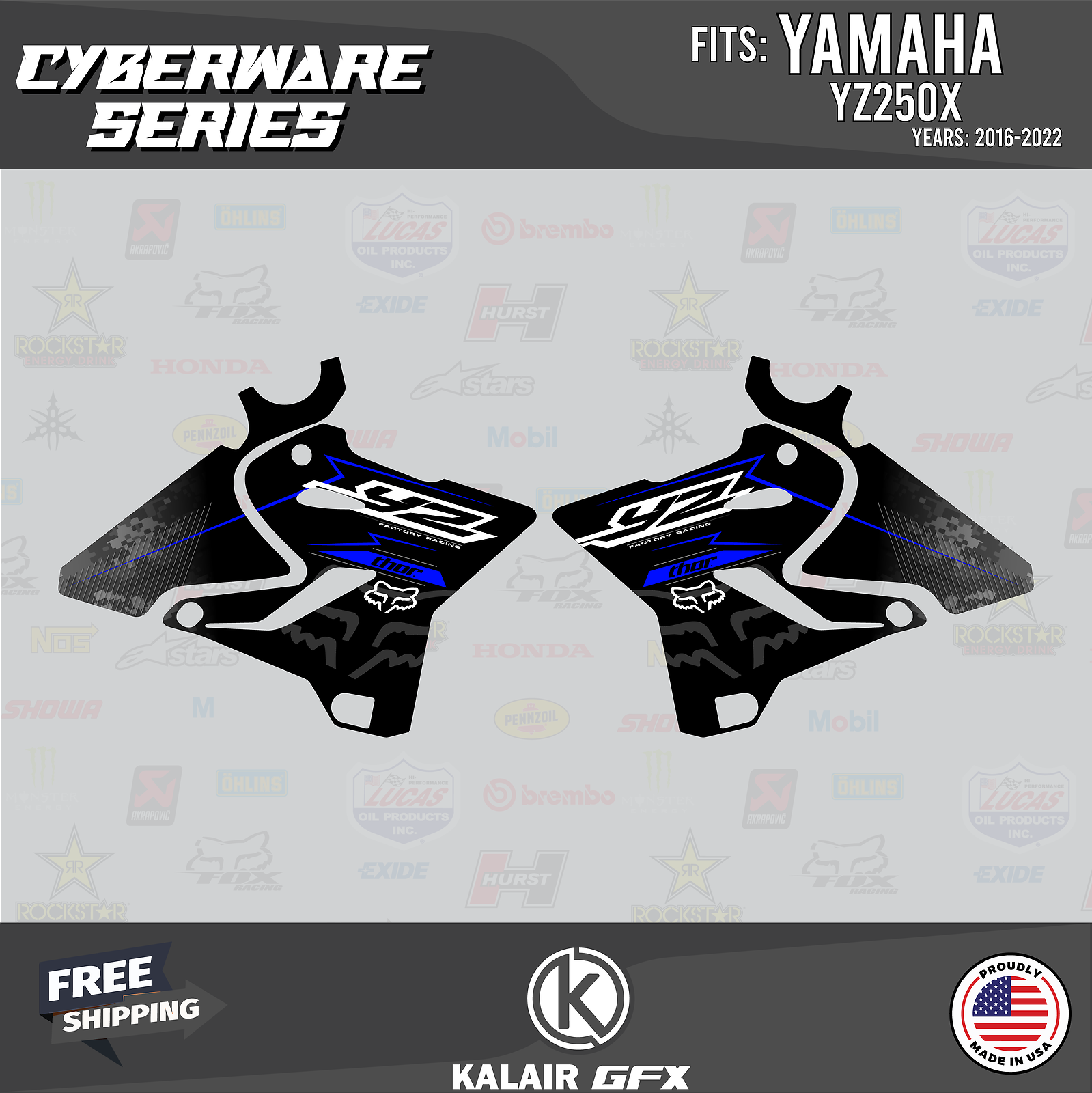Graphics Kit for Yamaha YZ250X (2016-2022) Cyberware-Blue | eBay
