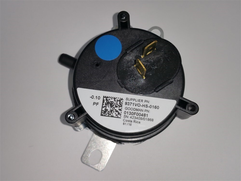 9371VO-HS-0160 MPL Goodman 0130F00481 Furnace Air Pressure Switch -0.10 ...