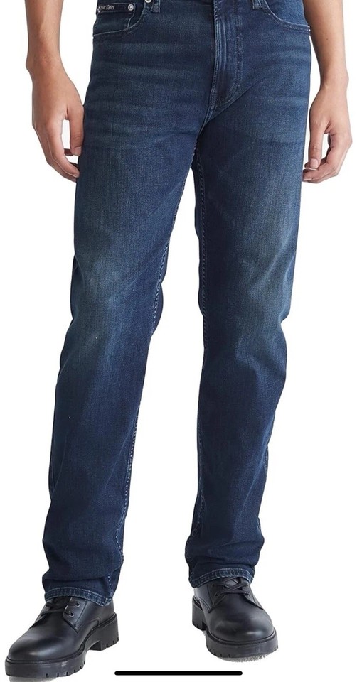 Calvin Klein Men's Standard Straight-Fit Stretch Jeans,Boston Blue 29W ...