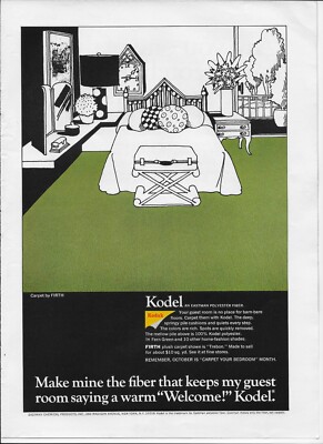 1967 Kodak Kodel Polyester Green Carpet Bedroom Drawing Original Print ...