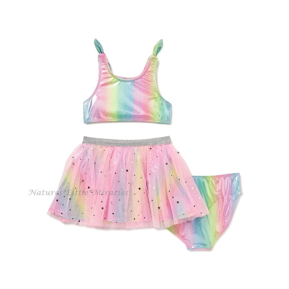 Unicorn Rainbow Swimsuit Girls Size 4 5 Tankini Cover Up Tutu Skirt ...
