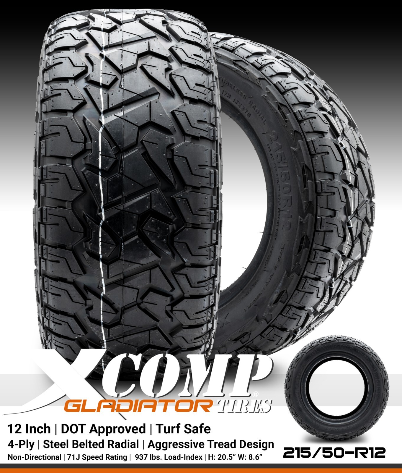 MODZ 12" Vortex Matte Black Golf Cart Wheels and Tires (215-50-R12) Set ...