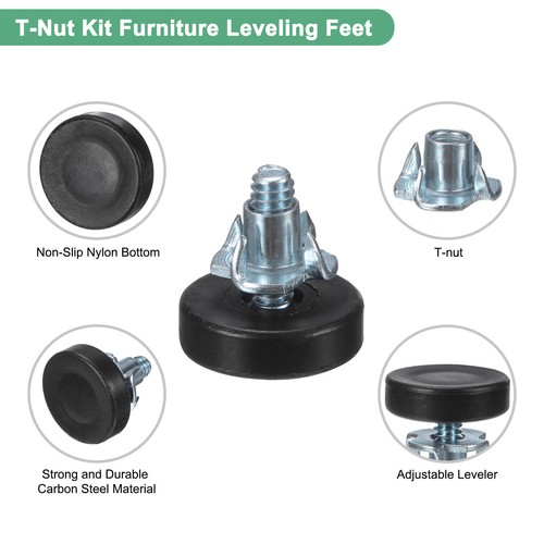4-Pack 1/4" Thread W/ T-Nut Kit Furniture Feet [Black-Supports 1320LBS ...