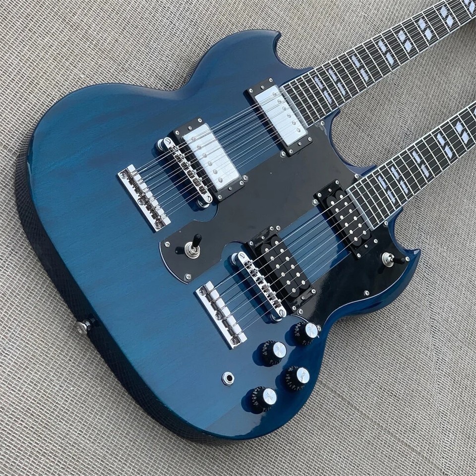 Blue 12 & 6 Strings Slash Double Neck Electric Guitar Split ...