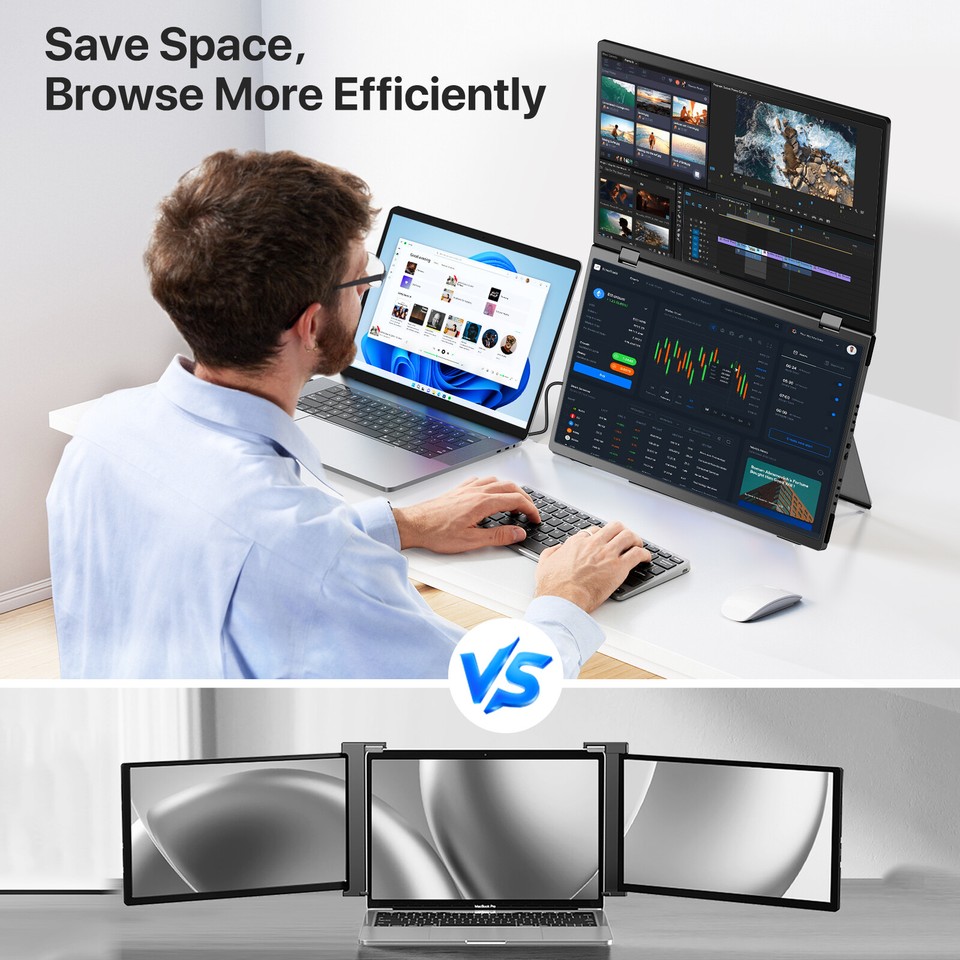 UPERFECT 15.6" Portable Monitor Dual Monitor Foldable Laptop Screen ...