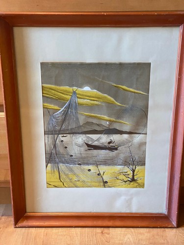 ORIGINAL JAMES BUNNELL HAND PAINTED CHINESE FISHING CAST NET PAINTING ...