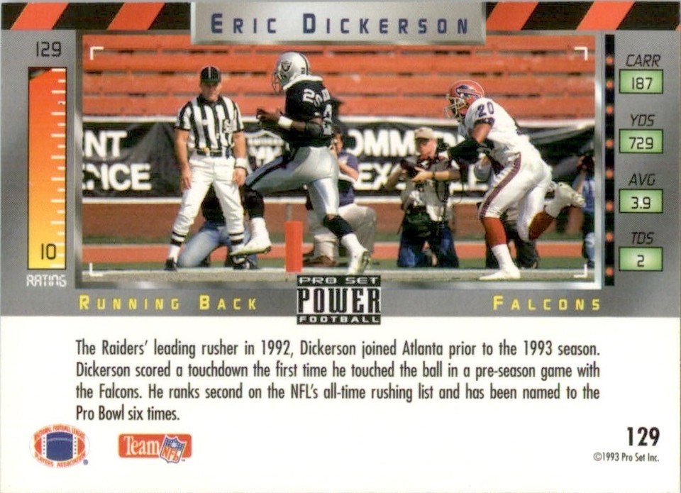 1993 Pro Set Power Eric Dickerson Atlanta Falcons #129 | eBay