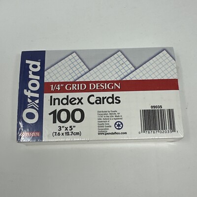 Oxford Grid Index Cards 3 X 5 White 100/pack 02035 Sealed | eBay