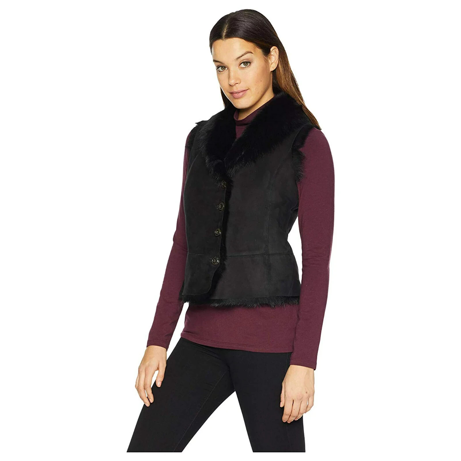 $995 UGGS SHEARLING/FUR VEST/JACKET RENEE TOSCANA SLEEVELESS M BLACK ...